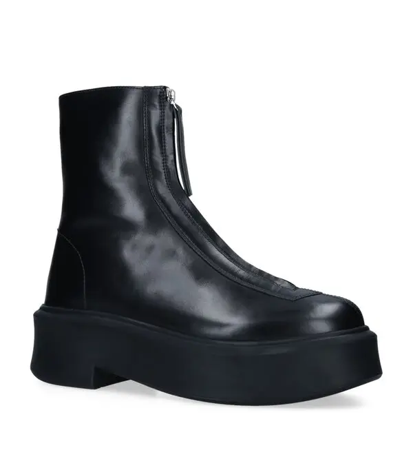 THE ROW Zipped Leather Ankle Boots - Black