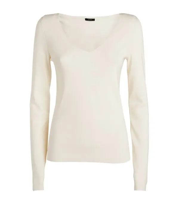 JOSEPH Silk Stretch V-neck Top - Ivory