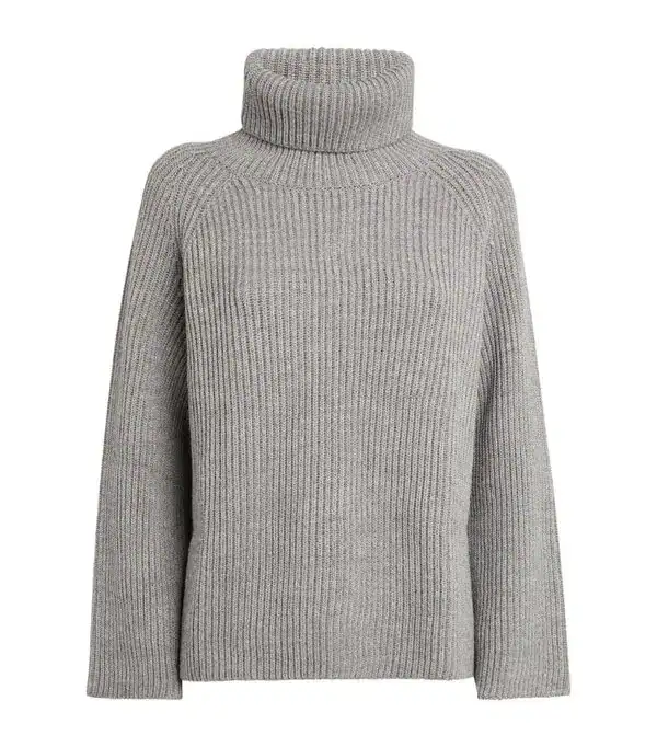 Mark Kenly Domino Tan Wool Ribbed Turtleneck Sweater In Grey