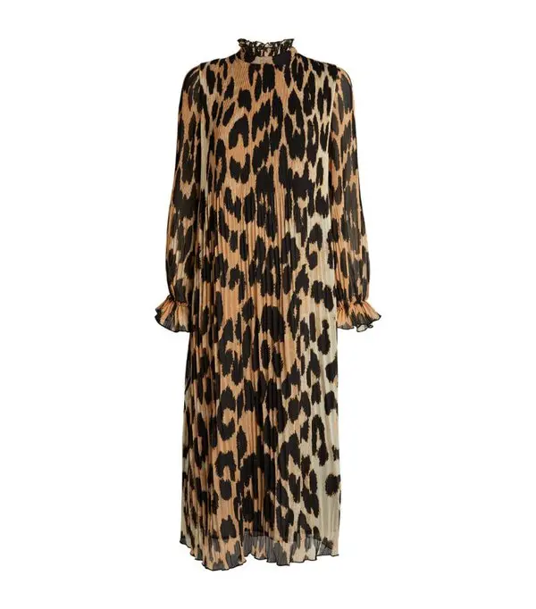 open lace back dress Buy Cheetah-Women's Leopard Print Georgette Midi Dress – Pleated Design,  3/4 Sleeve (in, Alpha, L, Brown) at Amazon.in main image 1