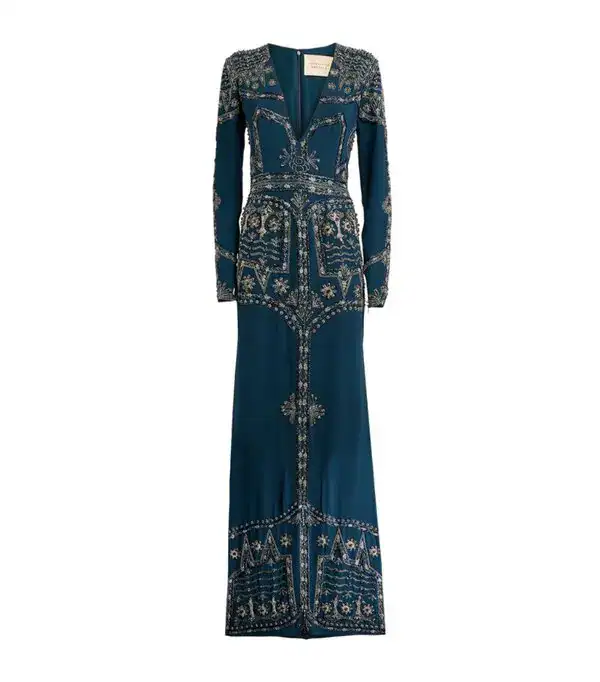 Cucculelli Shaheen Armour Embroidered Silk Dress In Blue 35% Off