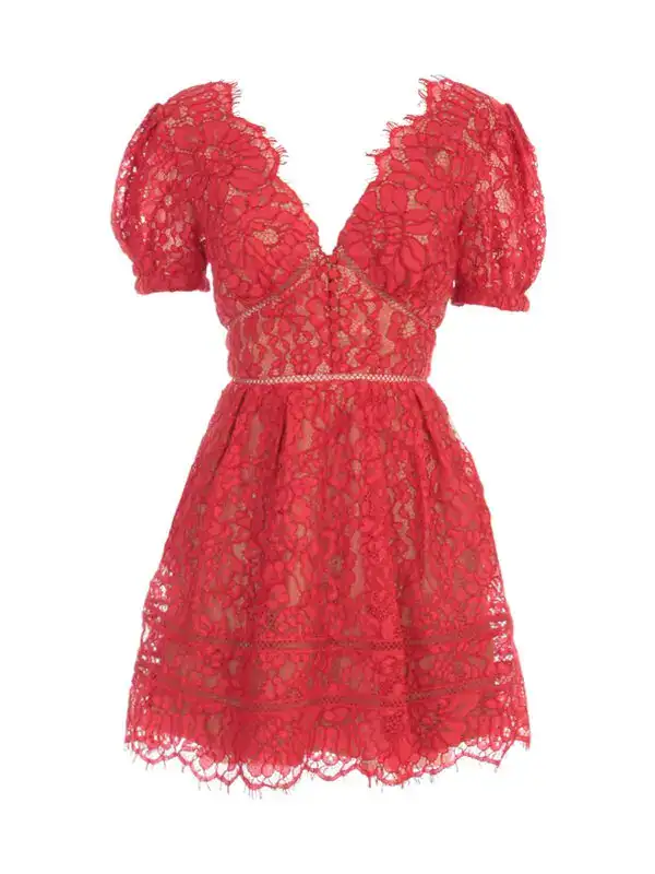chinese dress ladies Self-Portrait CREAM CORD LACE V-NECK MIDI DRESS  CHUUI_Collection
