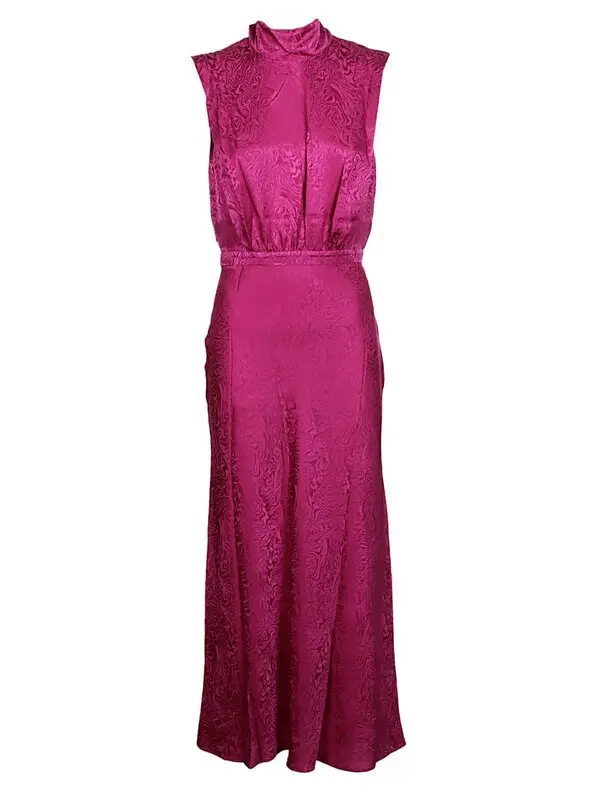 saloni fleur midi dress pink SALONI Fleur High-Neck Silk-Satin Midi Dress