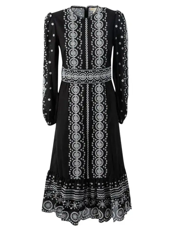 Michael Kors Eyelet Embroidered Midi Dress - Black | Editorialist