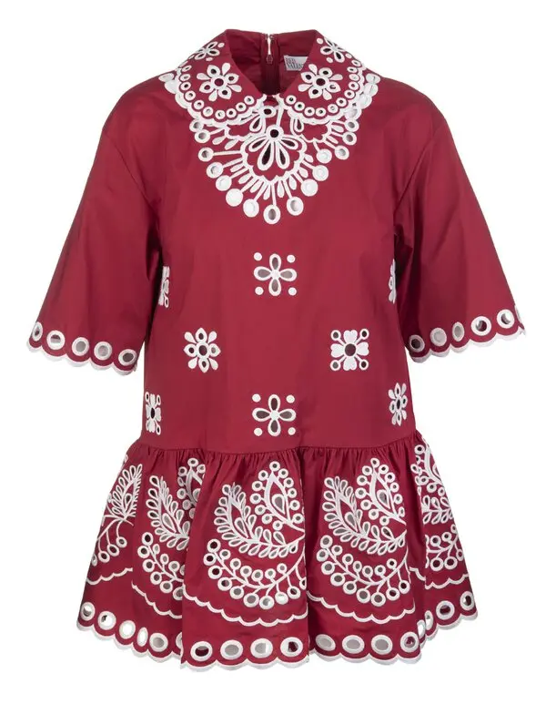 Red Valentino Cotton Top With Sangallo Embroidery - Cherry/latte ...