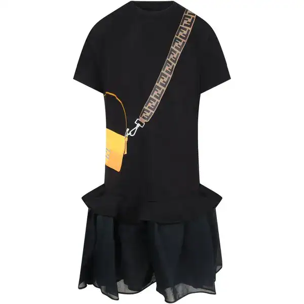 Fendi Dress For Girl With Bag - Black | Editorialist