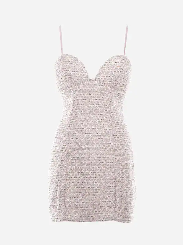 For Love & Lemons Mini Dionne Dresses In Tweed And Sequins - Pink |  Editorialist
