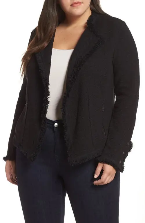 NIC+ZOE Fringe Mix Knit Jacket - Black Onyx