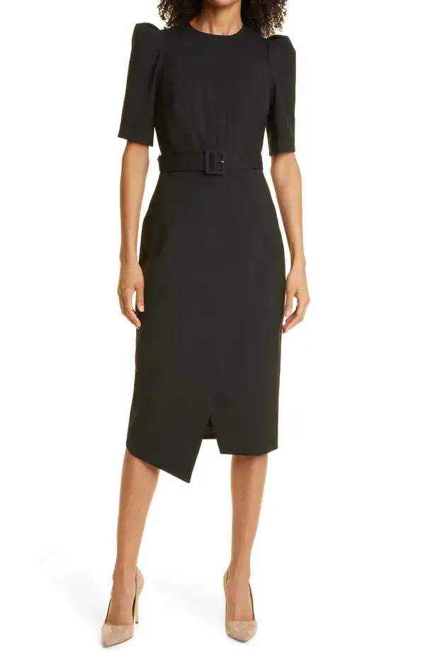 Ted Baker London Popieyd Asymmetric Puff Sleeve Dress In Black 