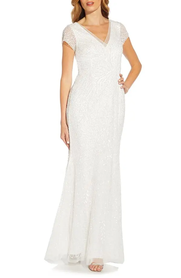 Adrianna Papell Beaded Mermaid Gown - Ivory | Editorialist