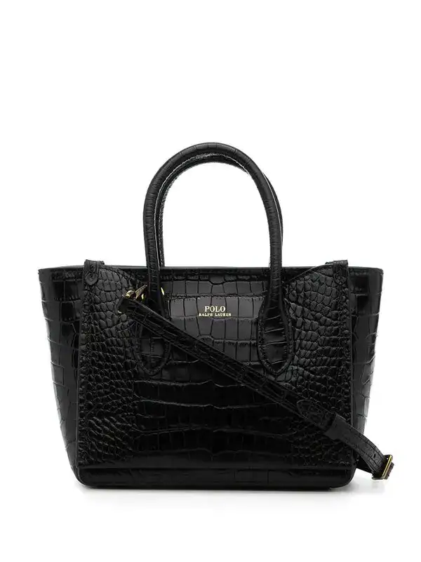 Ralph Lauren Mini Sloan Croc-Effect Tote Bag Black Editorialist