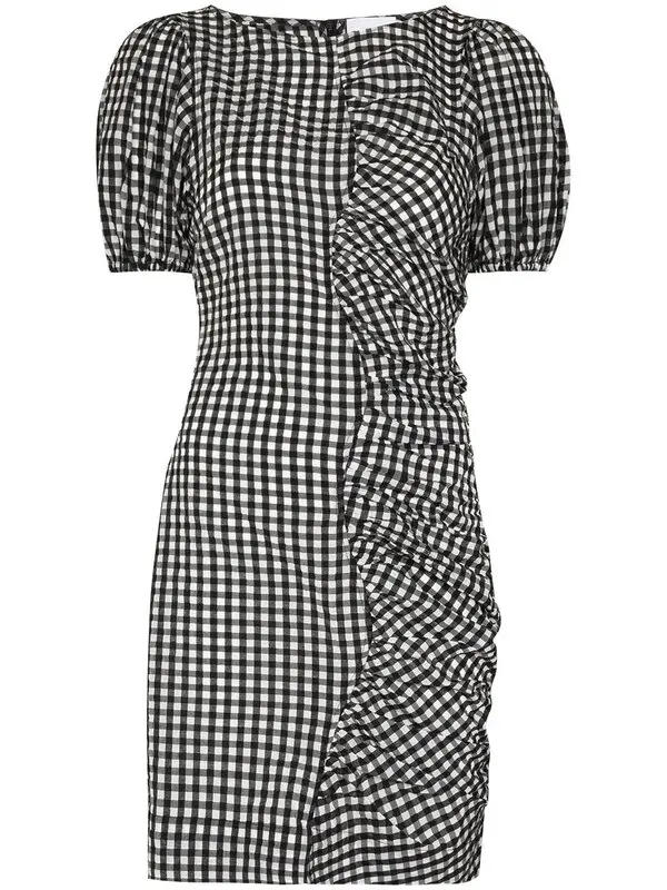 Ganni Asymmetric Gingham-Check Dress In Black - 60% Off | Editorialist