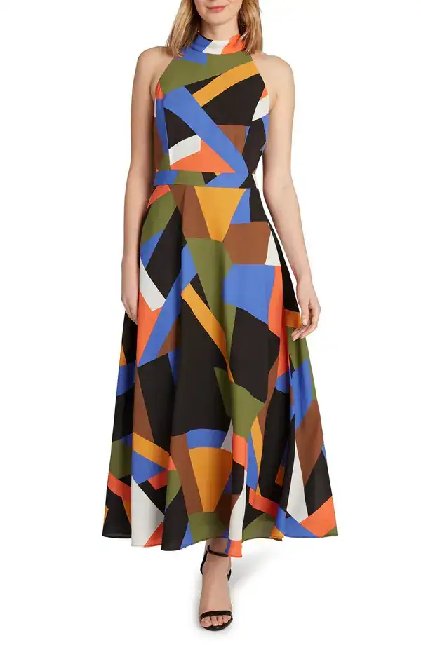 slim fit dress slacks Geo Stripe Halter Dress