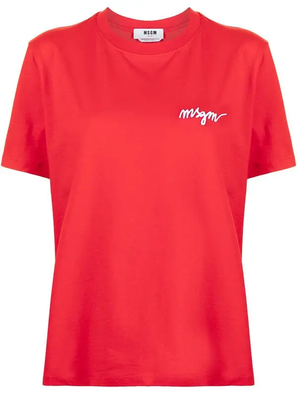 MSGM Chest-logo Crew Neck T-shirt - Red