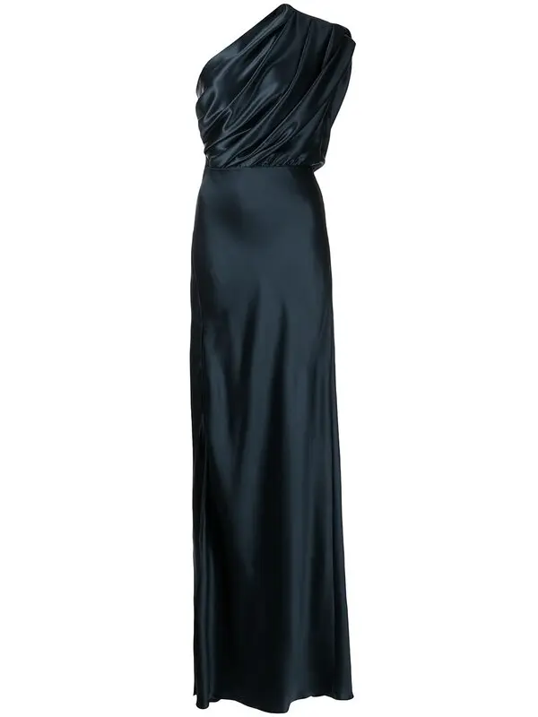 Michelle Mason Silk Gown Asymmetrical Gathered - Black