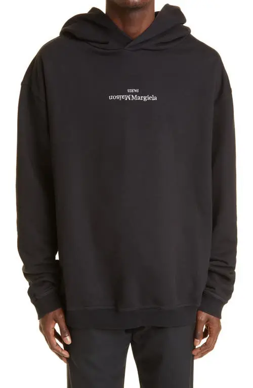 MAISON MARGIELA Embroidered Logo Cotton Hoodie - Black