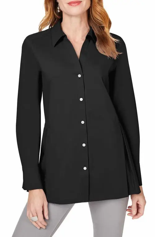 Foxcroft Pippa Pleated Peplum Tunic - Black