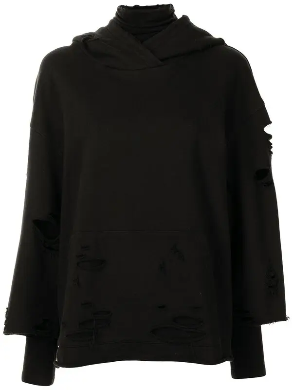 Goen.j Destroyed Layered Hoodie - Black