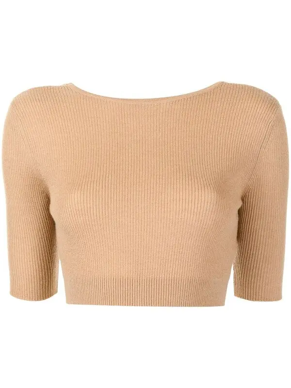 Cashmere In Love Liza Scoop-back Cropped Top - Brown