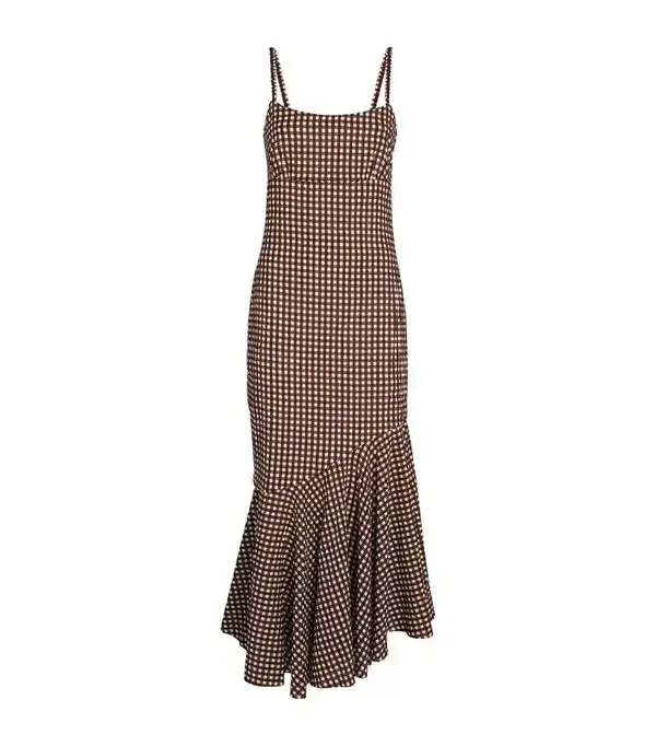Buy Peony Check Holiday Midi Dress - Brown At 40% Off