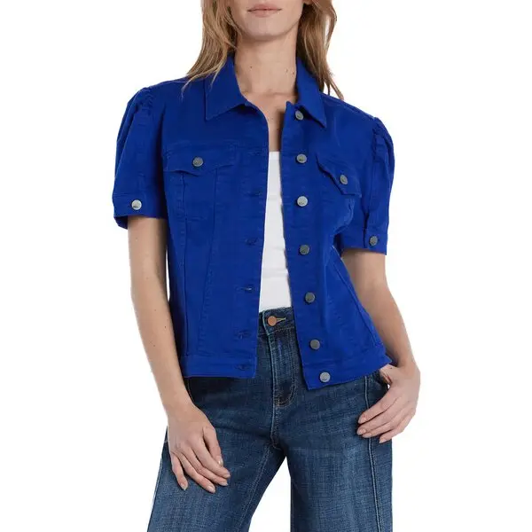 WASH LAB DENIM Puff Sleeve Jacket - Navy