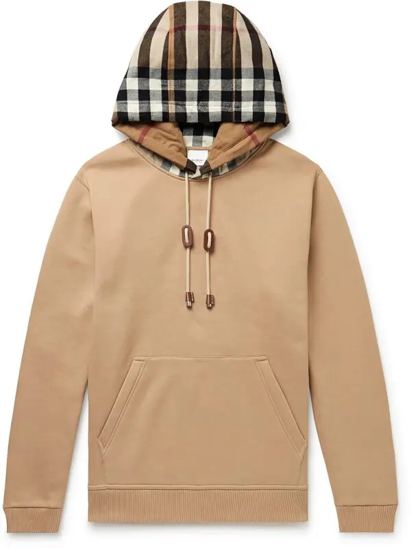 Burberry Checked Cotton-blend Jersey Hoodie - Neutrals