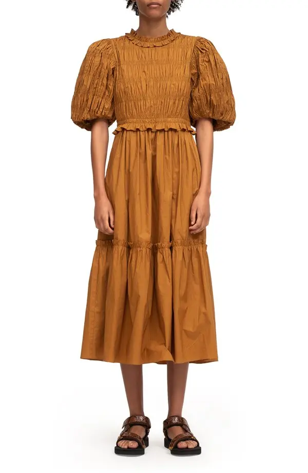 yellow puff sleeve midi dress Easy Grace Eyelet Midi Dress in Yellow Curves – Impressions Online Boutique