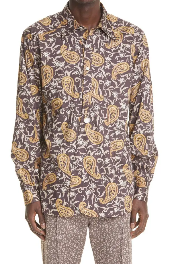 Needles Pinhole Edw Paisley Long Sleeve Button-Up Cotton Shirt In