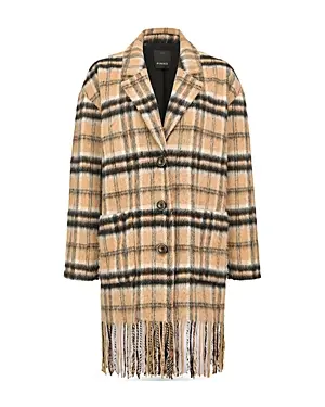 Pinko Fringe Plaid Coat In Cammel 74% Off Editorialist