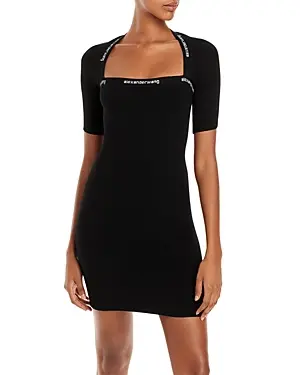 alexander wang black bodycon dress T by Alexander Wang Tie-Neck Dress Black Cotton Size Large Short Sleev –  Celebrity Owned