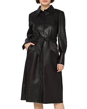 Gracia Faux Leather Puff Sleeve Dress Comparable Value $120 - Black |  Editorialist