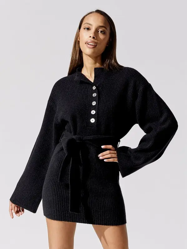 Marissa Webb Arie Ribbed Cashmere Blend Henley Sweater Dress In Black - 15%  Off | Editorialist