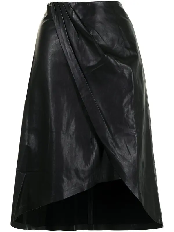 Iro Paris Draped Leather A-Line Skirt In Black 60% Off