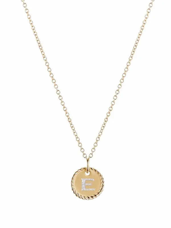 David Yurman 18kt Yellow E Initial Diamond Necklace - Gold