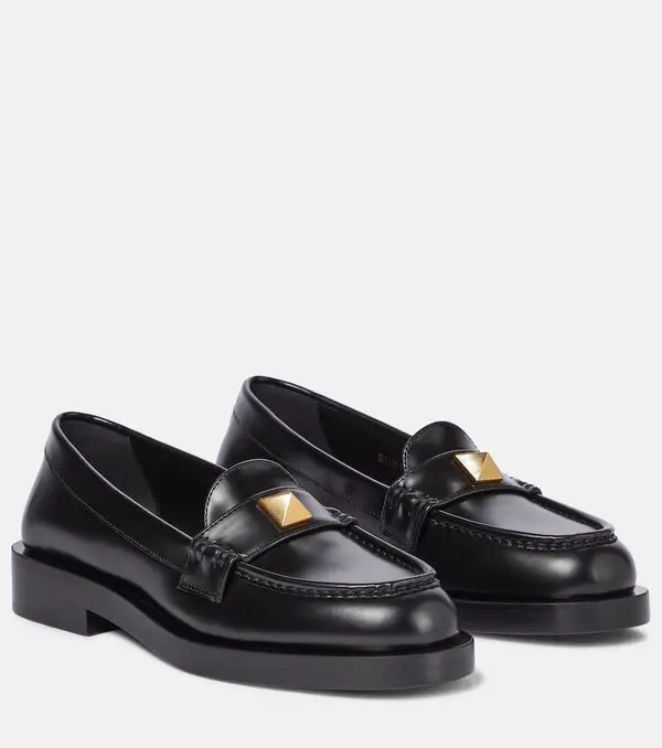 Valentino Garavani Roman Stud Leather Loafers - Black