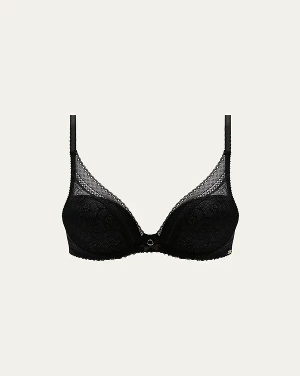 Chantelle Festivite Lace Plunge Bra, Bright Pink - Black