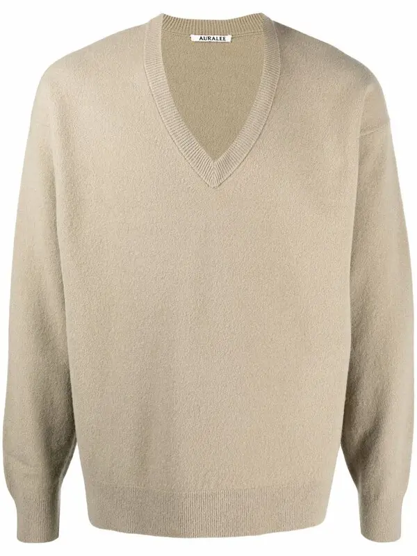 Auralee V-Neck Wool Jumper - Green | Editorialist