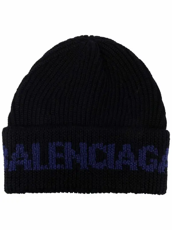 Balenciaga Intarsia-Logo Beanie - Black | Editorialist