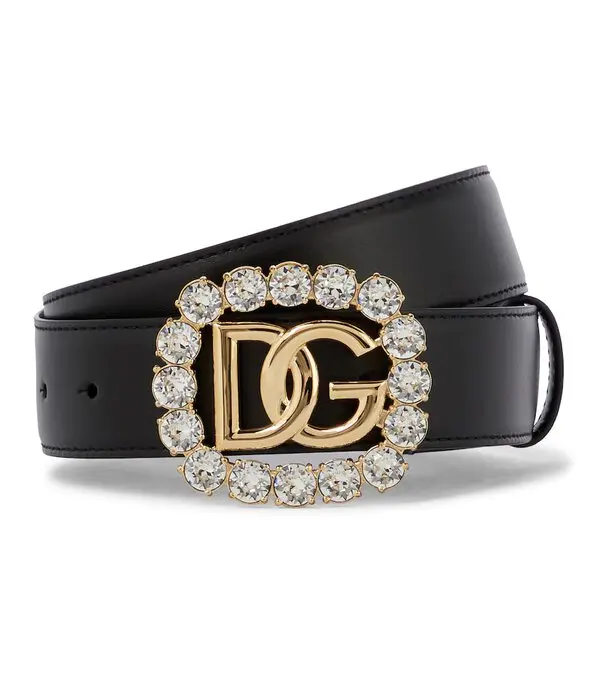 Dolce & Gabbana Dg Crystal-Embellished Leather Belt In Black  display picture 1