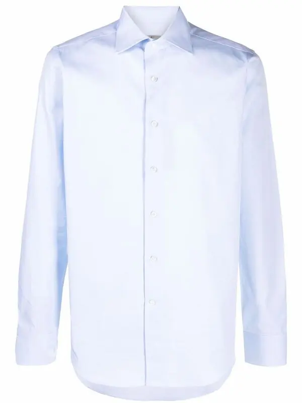 Canali Plain Button Shirt - Blue
