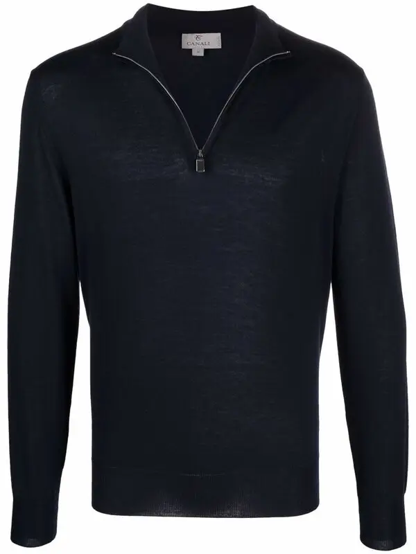 Canali Zipped Funnel-neck Pullover - Blue