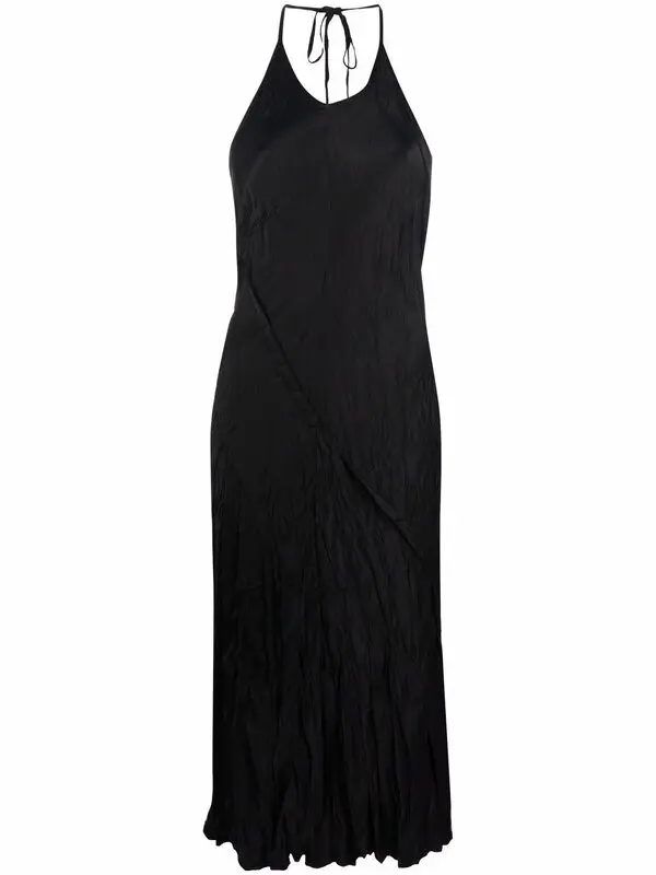 black halter neck silk dress MAREN SATIN HALTER MAXI Dress | Tie-Neck Wedding Guest Dress