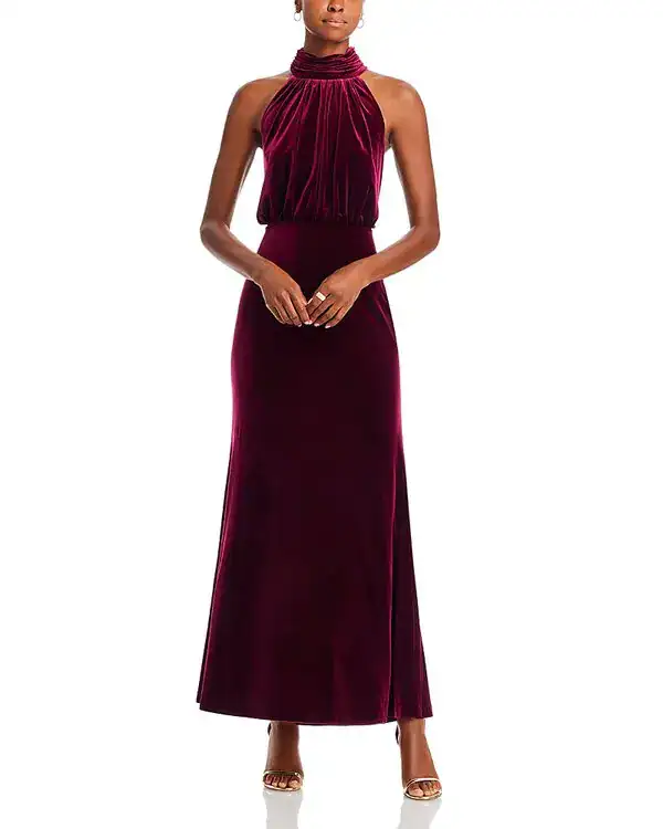 blouson evening dress Adrianna Papell Art Deco Beaded Blouson Dress With Halter Neckline