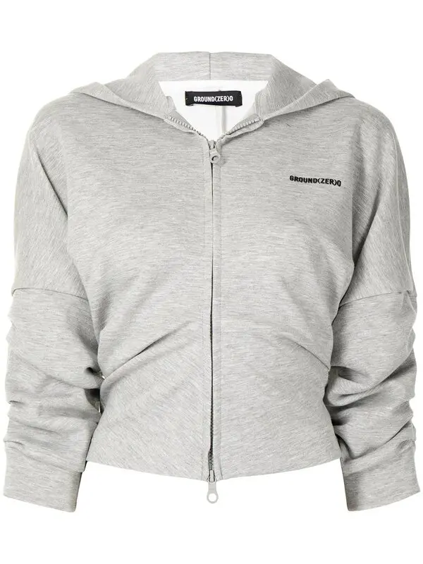 GROUND ZERO Draped Sleeve Zip-up Hoodie - Grey