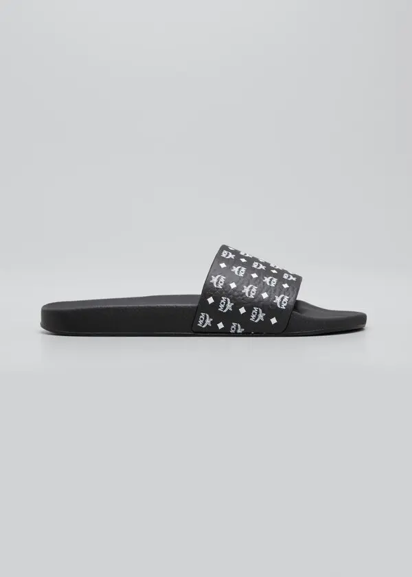 Mcm Logo Pool Slide Sandals - Black | Editorialist