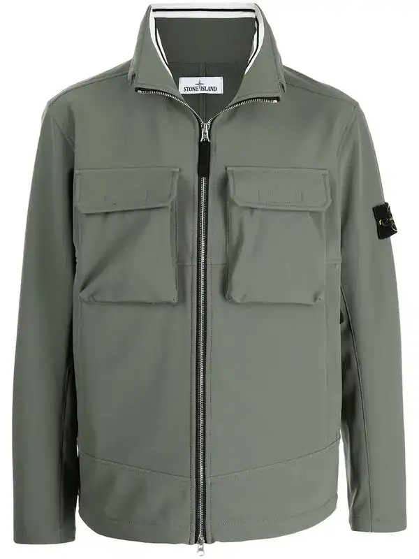 Stone Island Compass Patch Zip-Up Shirt Jacket Green Editorialist