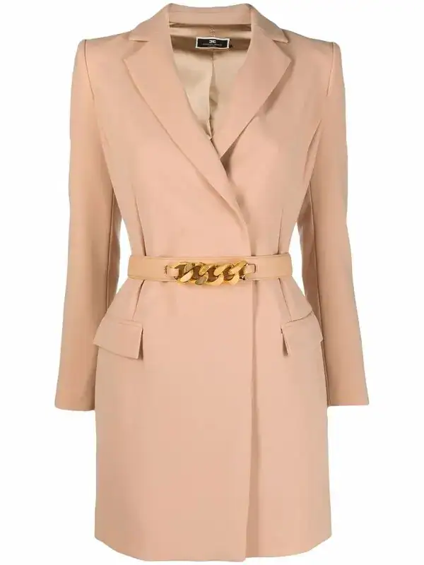 beige belted blazer dress Belted Blazer Dress