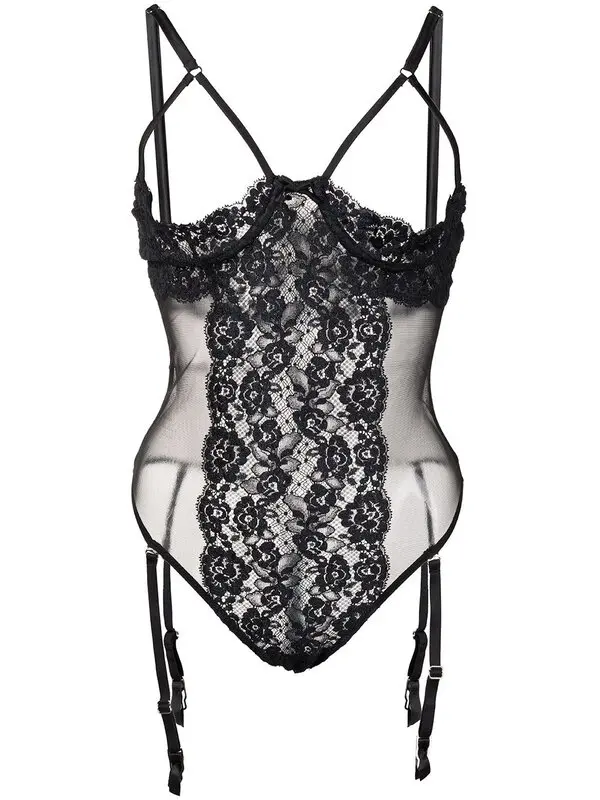 Fleur Du Mal Foxy Lace Peekaboo Garter Bodysuit