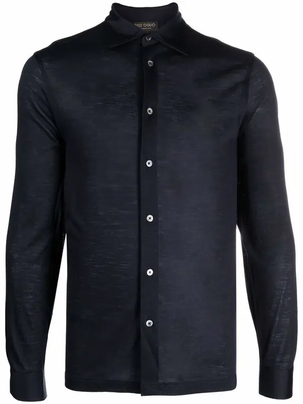 DELL'OGLIO Pointed-collar Merino Wool Shirt - Blue