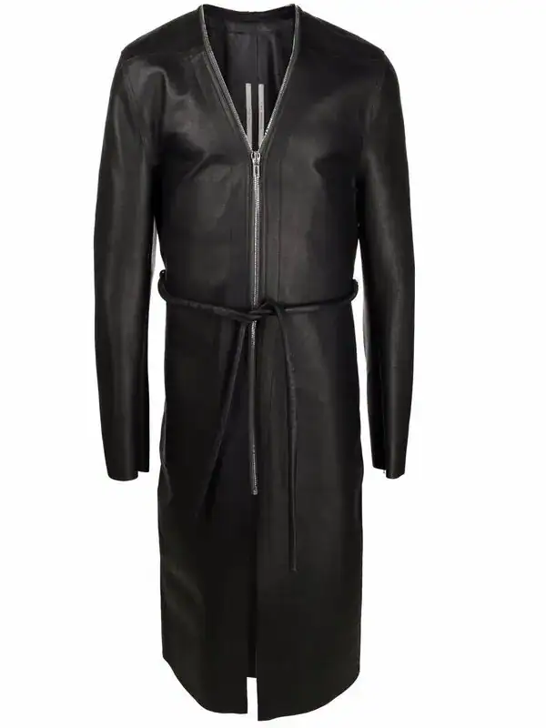Rick Owens Klaus Long-Length Leather Jacket In Black - 50% Off